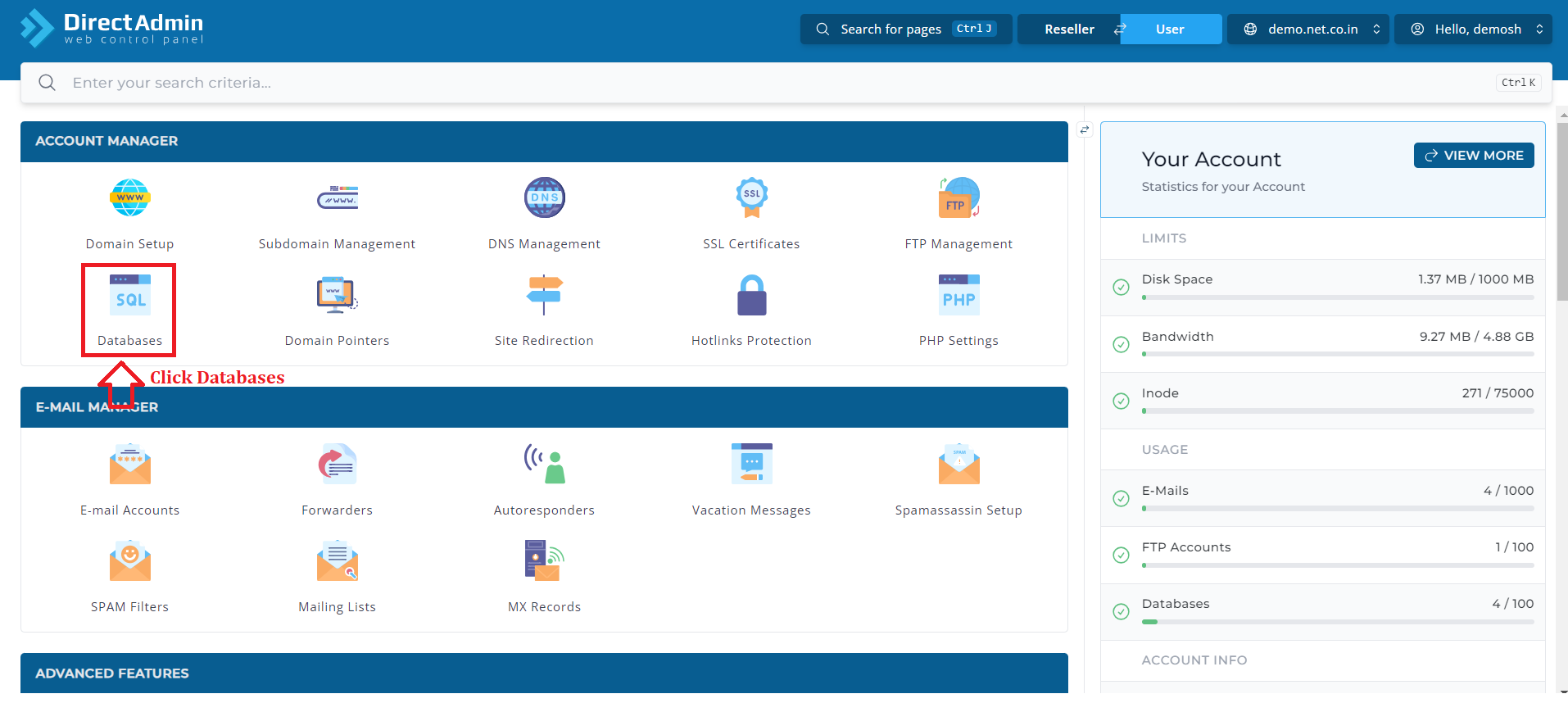 How to create a MySQL database for my domain in Direct Admin Control Panel ? - Silicon House ...