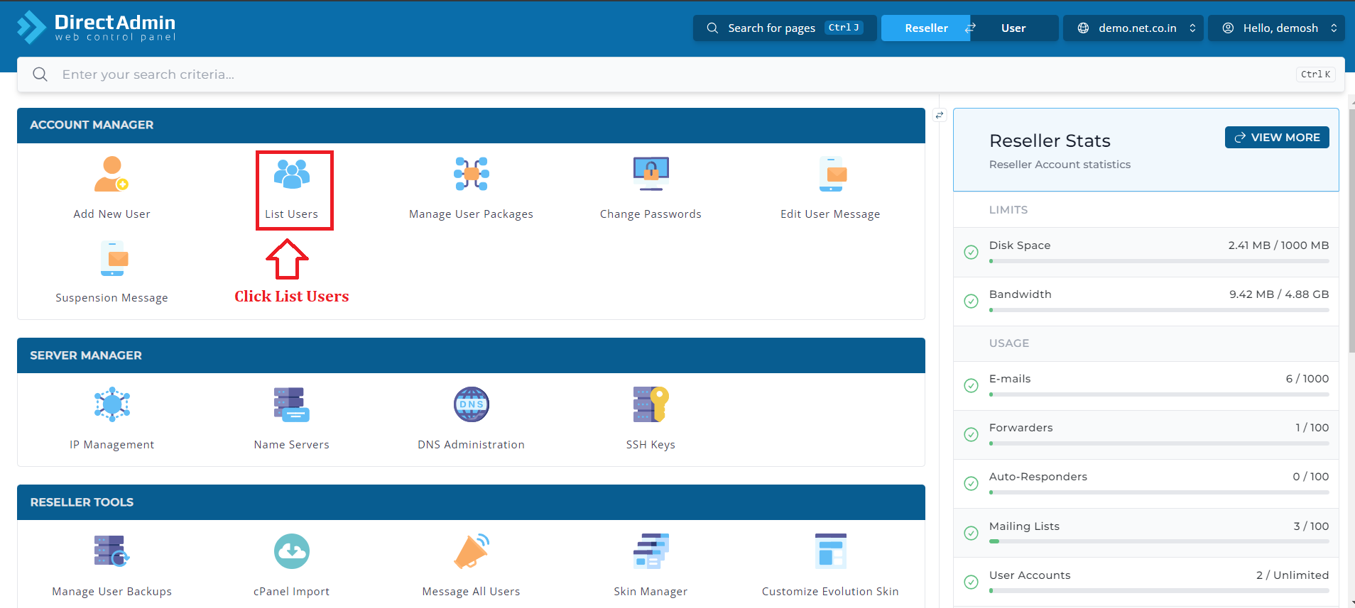 How to terminate or delete a domain in Direct Admin Control Panel ? - Silicon House - Reseller ...