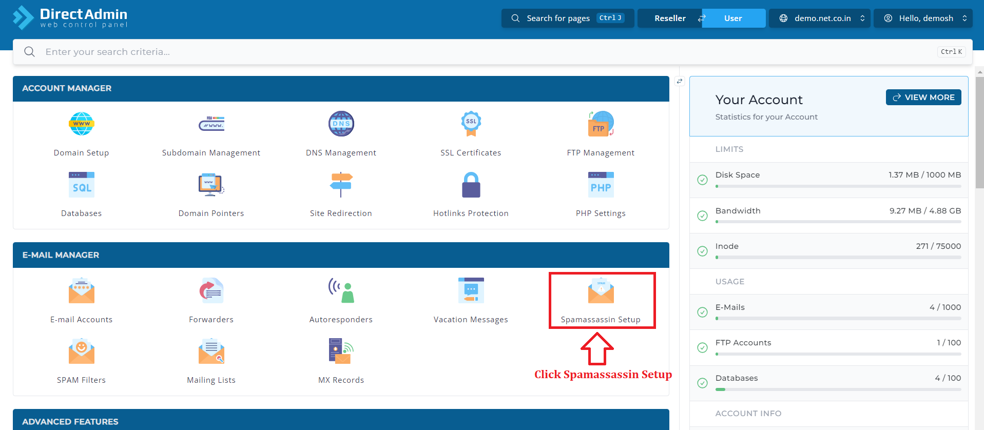 How to enable spam assassin for my Email id in Direct Admin Control Panel ? - Silicon House ...